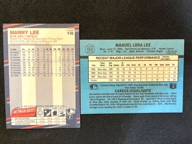 MLB - Manny Lee 1988 Fleer & 1988 Donruss Baseball - Blue Jays | eBay