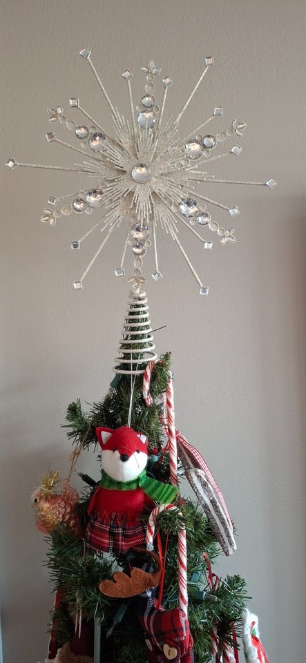 Crystal Snowflake Tree Topper, Star, Jeweled, 13 1/2 " x 11", Metal and ...