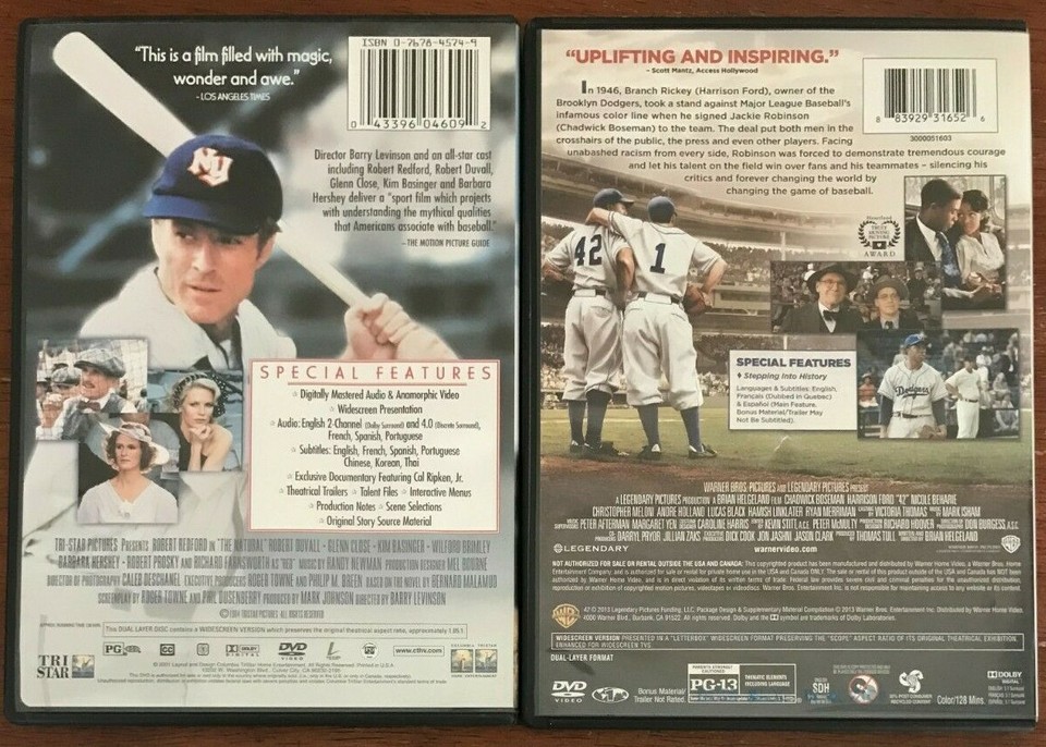 The Natural/42: Jackie Robinson Story (DVD, 2001)*Robert Redford Chad ...