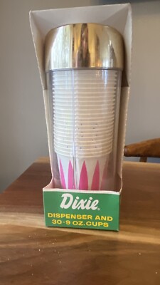 Vintage Dixie Cup Dispenser Wall Mount Silver Top With 9oz Cups New ...