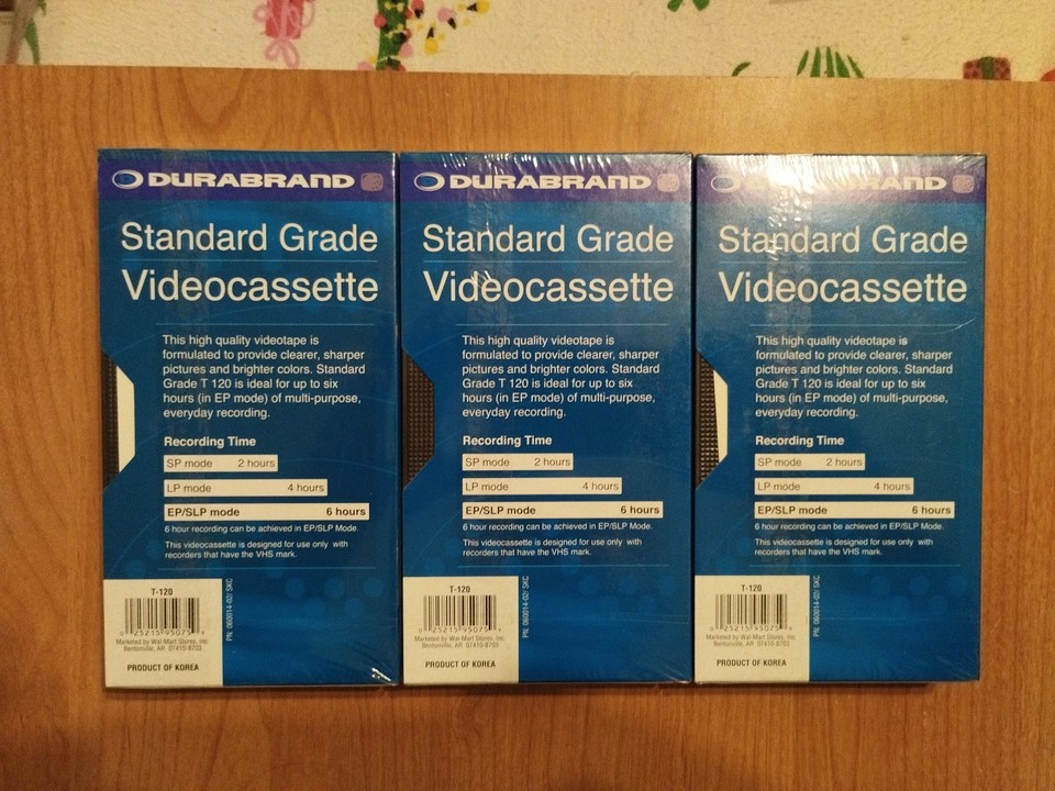 3x Durabrand New Sealed Blank VHS Tapes T-120 EP/SLP 6 Hour ...