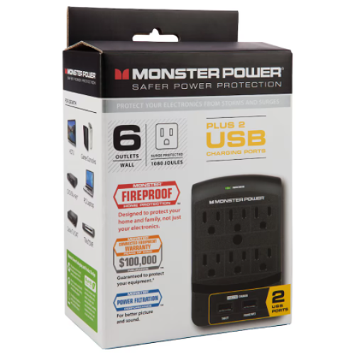 Monster MP EXP 650 Power 6-Outlet Wall Tap with USB Charging | eBay