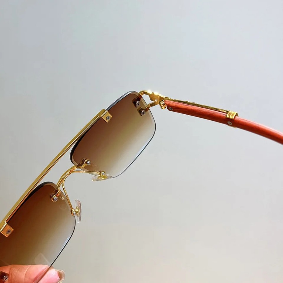 Retro Rectangle Sunglasses Double Bridge Gradient UV400 Metal Frame ...