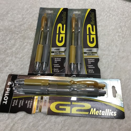 3x Pilot G2 Metallics Retractable Gel Ink Rollerball Pens Gold&Silver ...