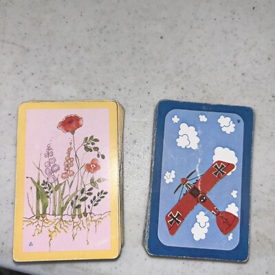 2 Vintage Decks Trump Playing Cards Floral & Airplane Crafts Red Baron ...