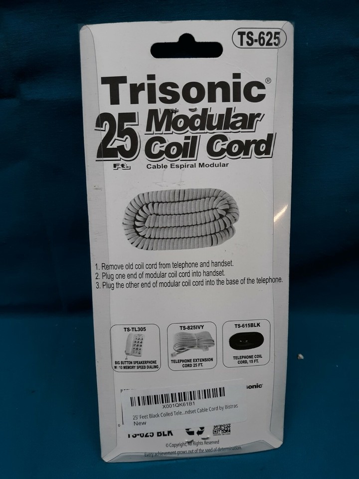 Trisonic - 25 FT Modular Coil Phone Cord - Black | eBay