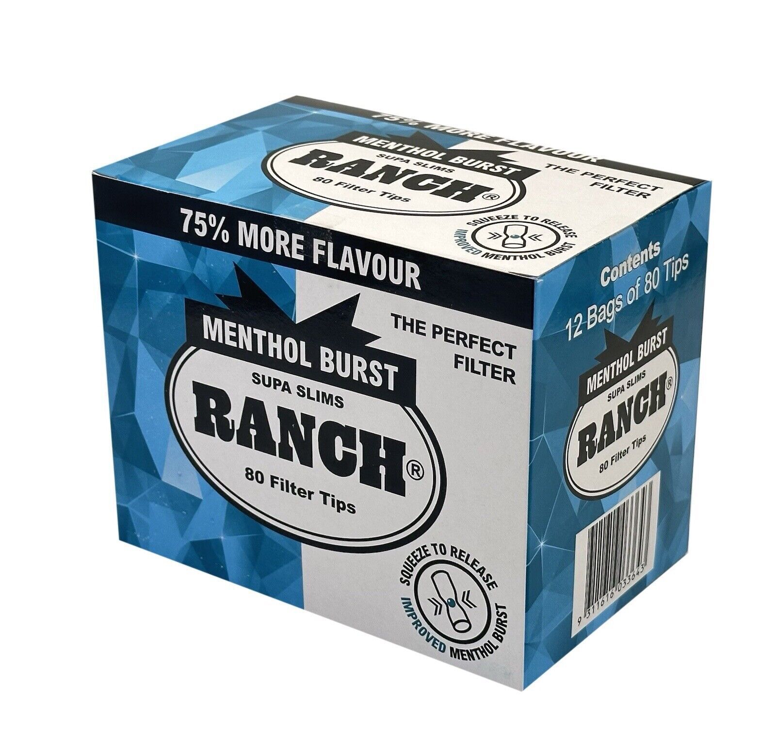 Ranch Menthol Burst Supa Slim Blue Cigarette Filters, 12 X 80, 960 ...