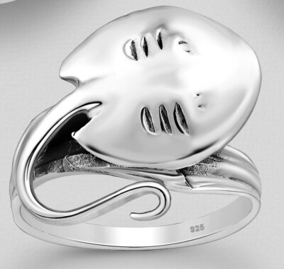 Solid Sterling Silver Stingray Ring 20mm Wide 5.2g Size 8 Shiny Beauty ...