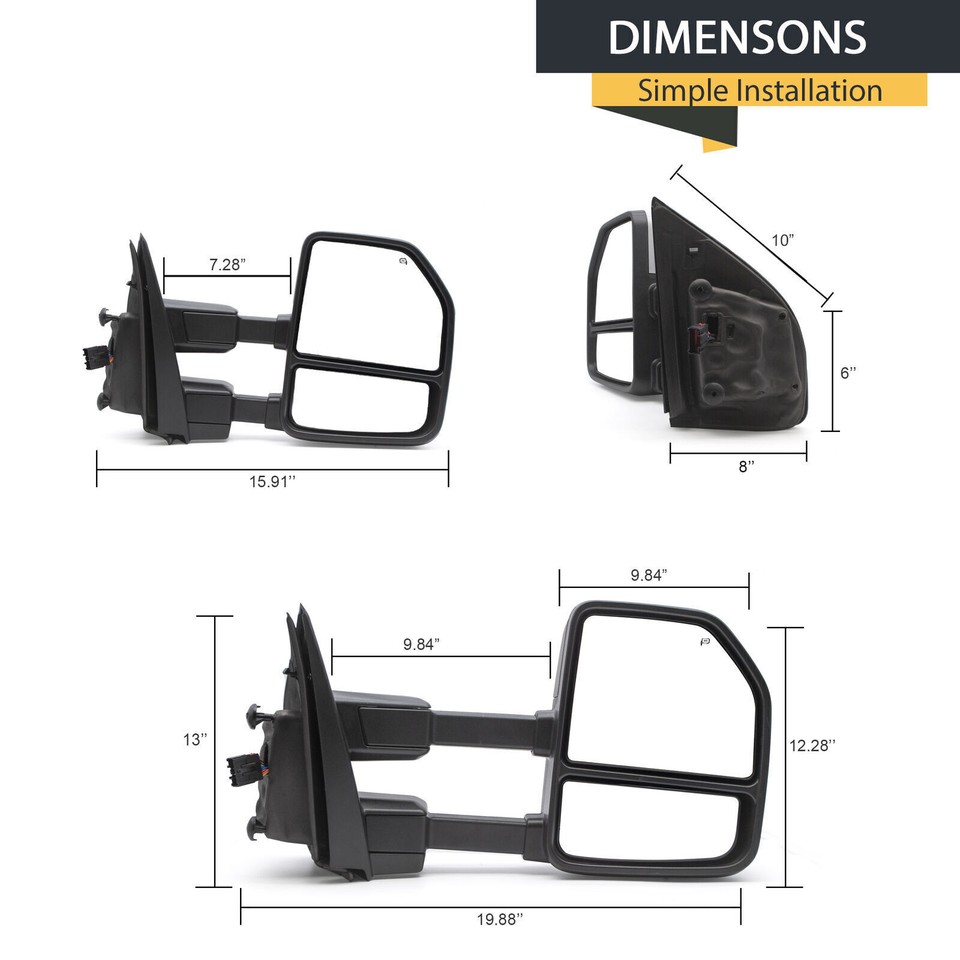 Tow Mirrors For 2017-2020 Ford F-250 F-350 Super Duty Power Heated ...