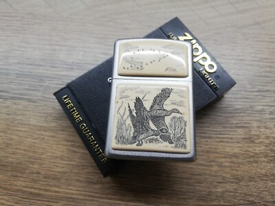 VTG RARE 2006 ZIPPO LIGHTER SCRIMSHAW FLYING DUCKS GOOSE LINDA LAYDEN ...