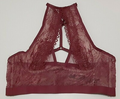 Victorias Secret Very Sexy Keyhole High Neck Lace Bralette Plum Size XS ...
