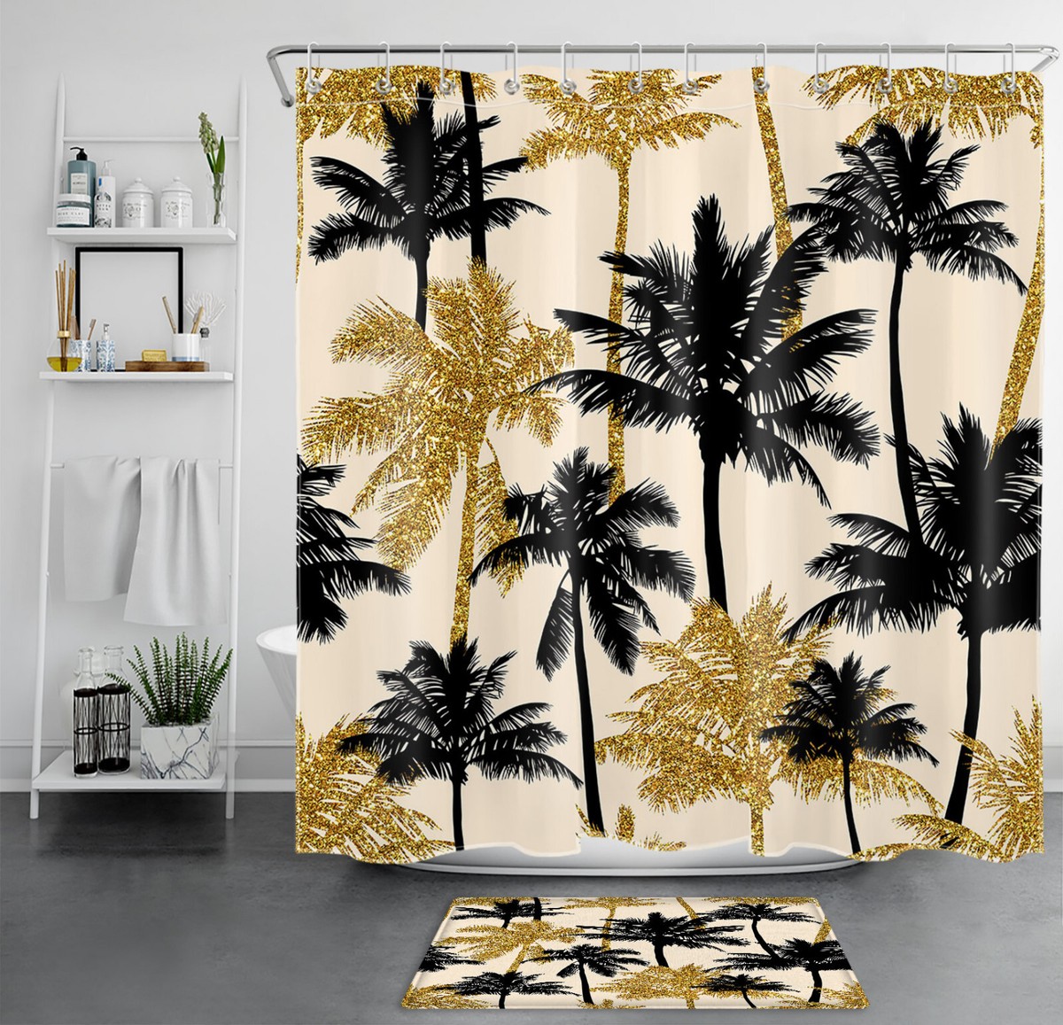 Palm Tree Decor For Bathroom Shower Curtain Green Beige Tropical