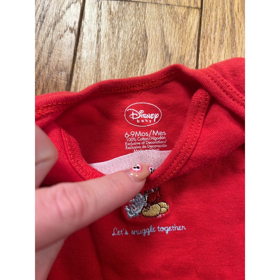 Disney Baby Mickey Mouse Red Bodysuit Let's Snuggle Together 6-9 Months ...