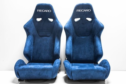 Recaro Style Recliner Bucket Seats Blue Suede Universal Racing Seat Set ...