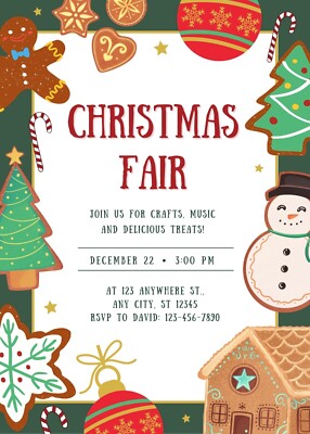 Customised Christmas Fair Flyer PDF Printable Gingerbread Man Snowman ...