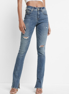 Express Denim Ripped Destroyed Blue Jeans Skyscraper Mid Rise Medium ...
