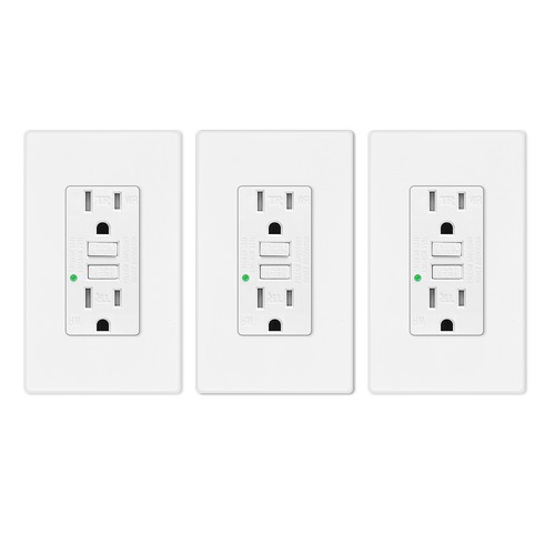 3 Pack GFCI Outlet 15Amp 125V WR TR Receptacle with Wall Plate White ...
