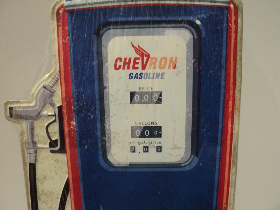 Chevron Metal Gas Pump Sign, 16" Tall Hang Up, Color, Sealed in Plastic ...