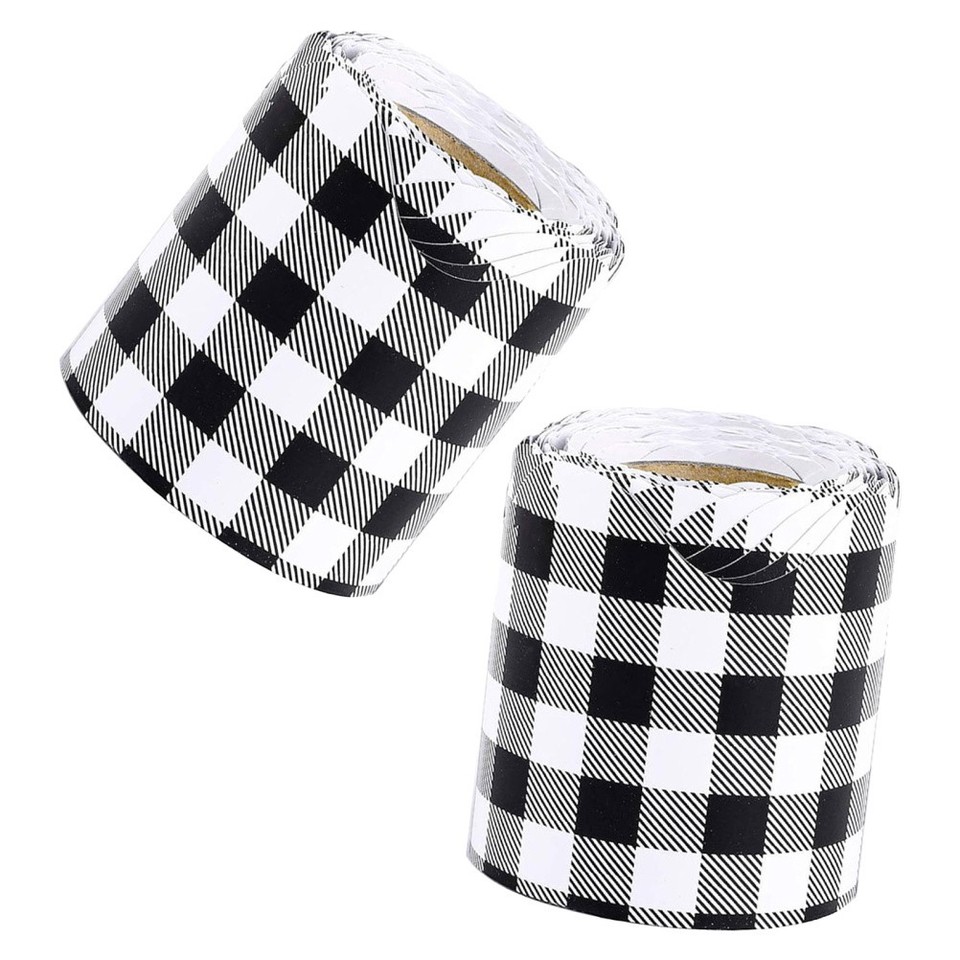 2 Rolls Checked Bulletin Board Borders Checkered Black White Stickers ...