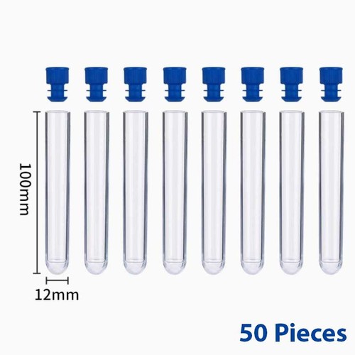50 Pack 12*100mm Plastic Tubes Sample Container Test Tubes with Caps ...