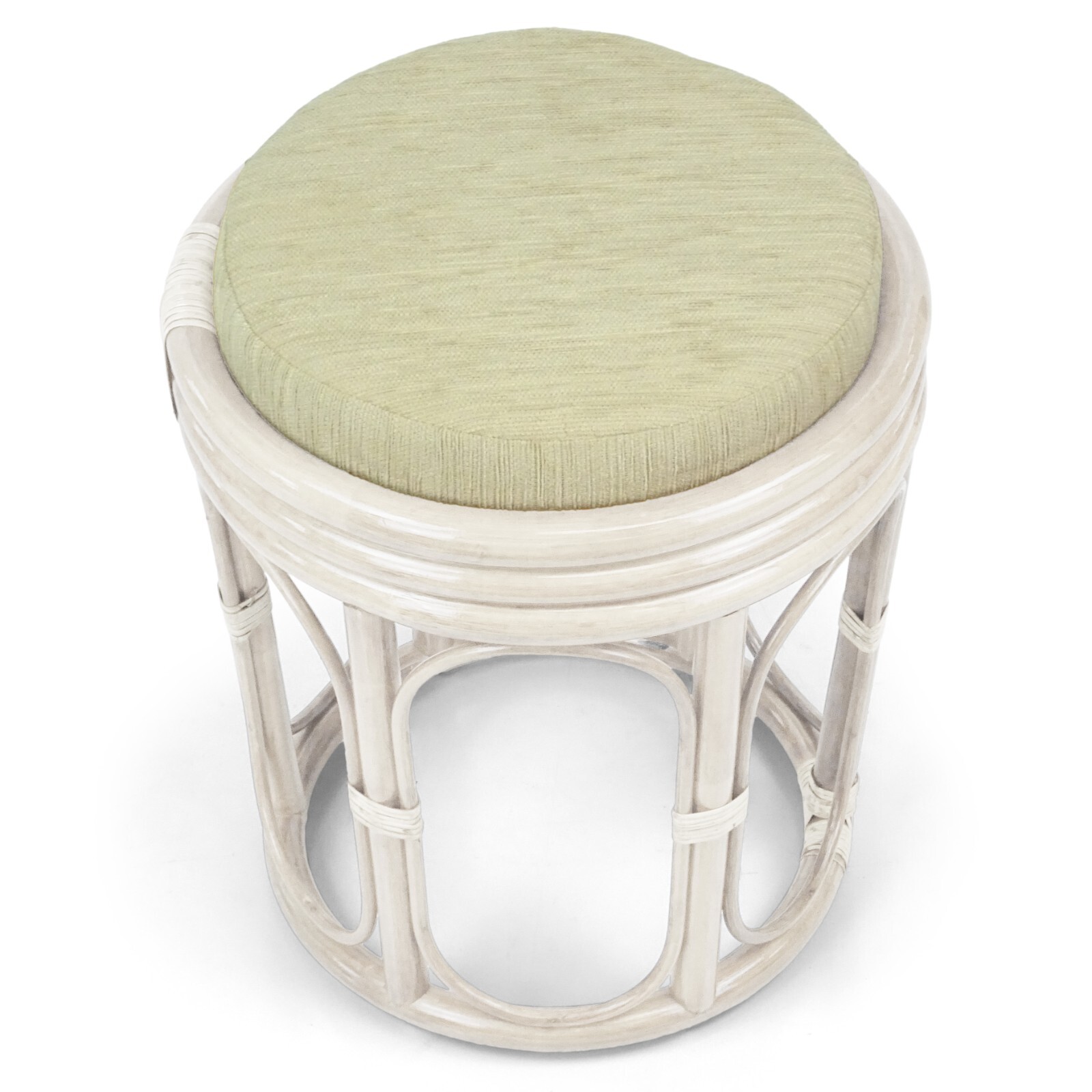 Handmade Round Stool Pier Rattan Wicker w/ Cushion Plant Stand, White ...