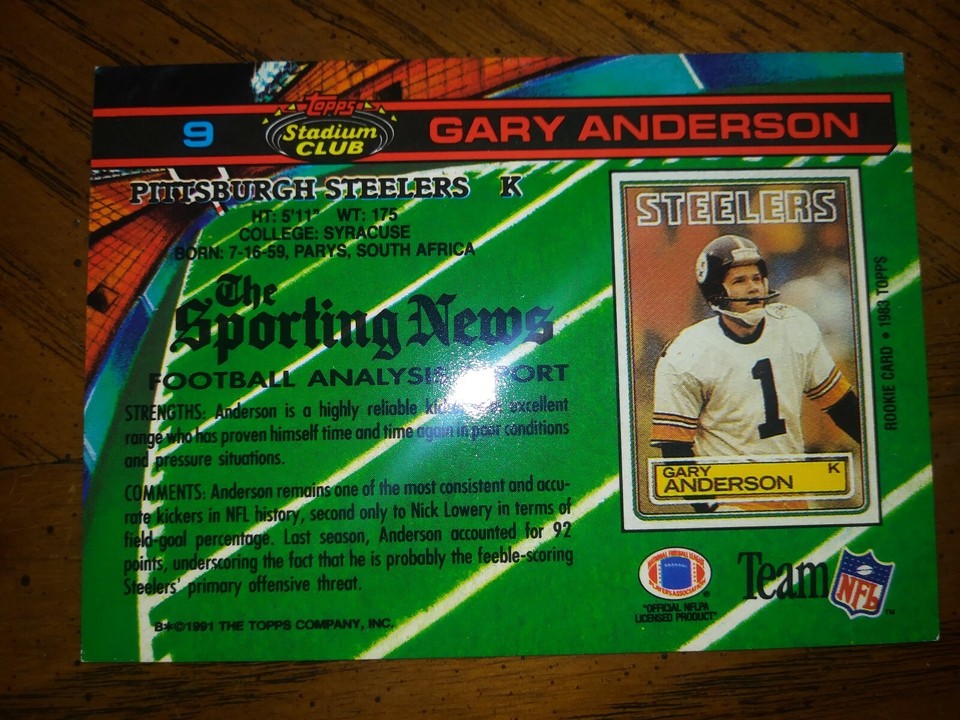 1991 Topps Stadium Club Gary Anderson Card #9 | eBay