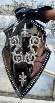 30 Inch Medieval Shield Larp Warrior Stainless Steel Black Steel ...