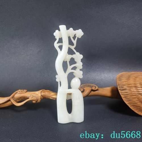 4.4"China Ancient Dynasties Turquoise Carved peach blossom People yubi ...