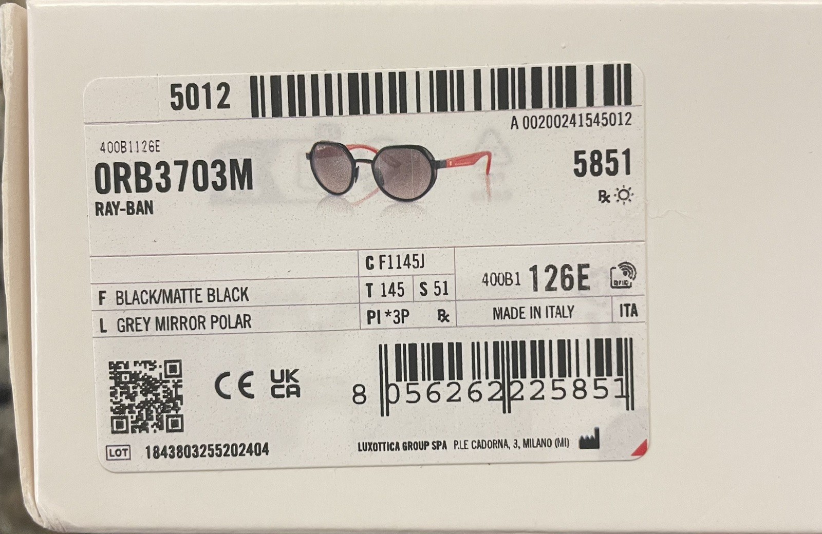 RAY-BAN RB3703M FERRARI 499P HYPERCAR Limited Edition Black / Grey ...