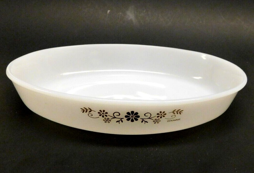 Termocrisa Dynaware Pyr-O-Rey Oval Milk Glass Brown Daisy Bowl ...
