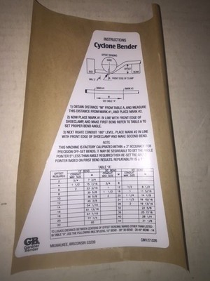 GB CYCLONE B-2000 CONDUIT GARDNER BENDER METAL BENDING INSTRUCTION 1 ...