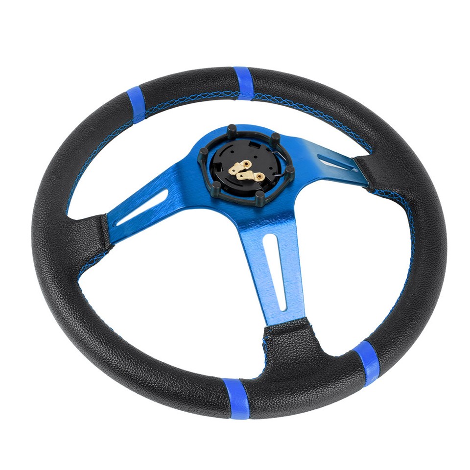 Blue 14" Deep Dish Drifting Steering Wheel & Quick Release Adapter ...