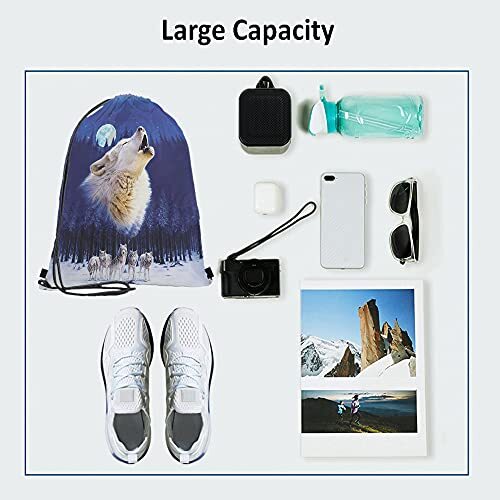 Wild Wolf Drawstring Bags Backpack Bag Winter With Full Moon Animal ...