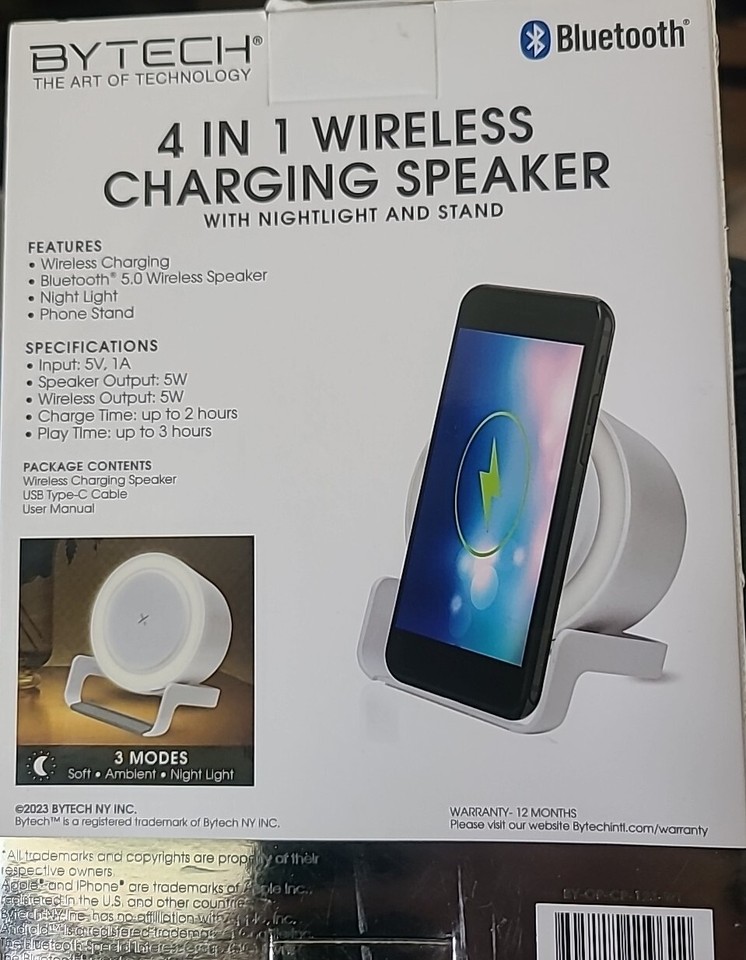 ByTech 4 in 1 Wirless Charger with Bluetooth Speaker & 3 Mode Touch ...