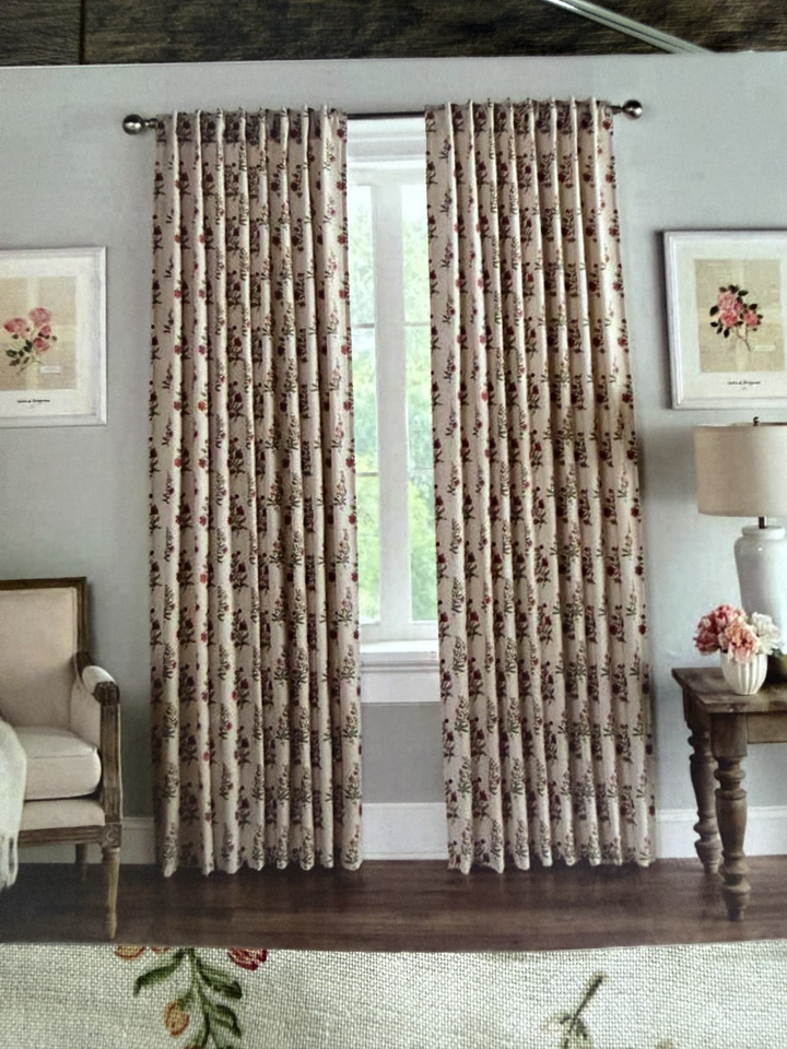 New Rachel Ashwell Cotton Floral Block Print Embroidered Drapes 50x84 ...
