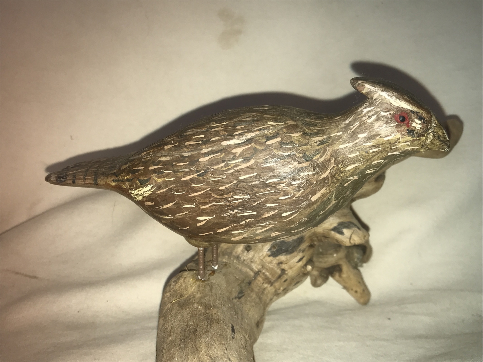 carved wood partridge quail decoy mounted on driftwood Herb Byington | eBay