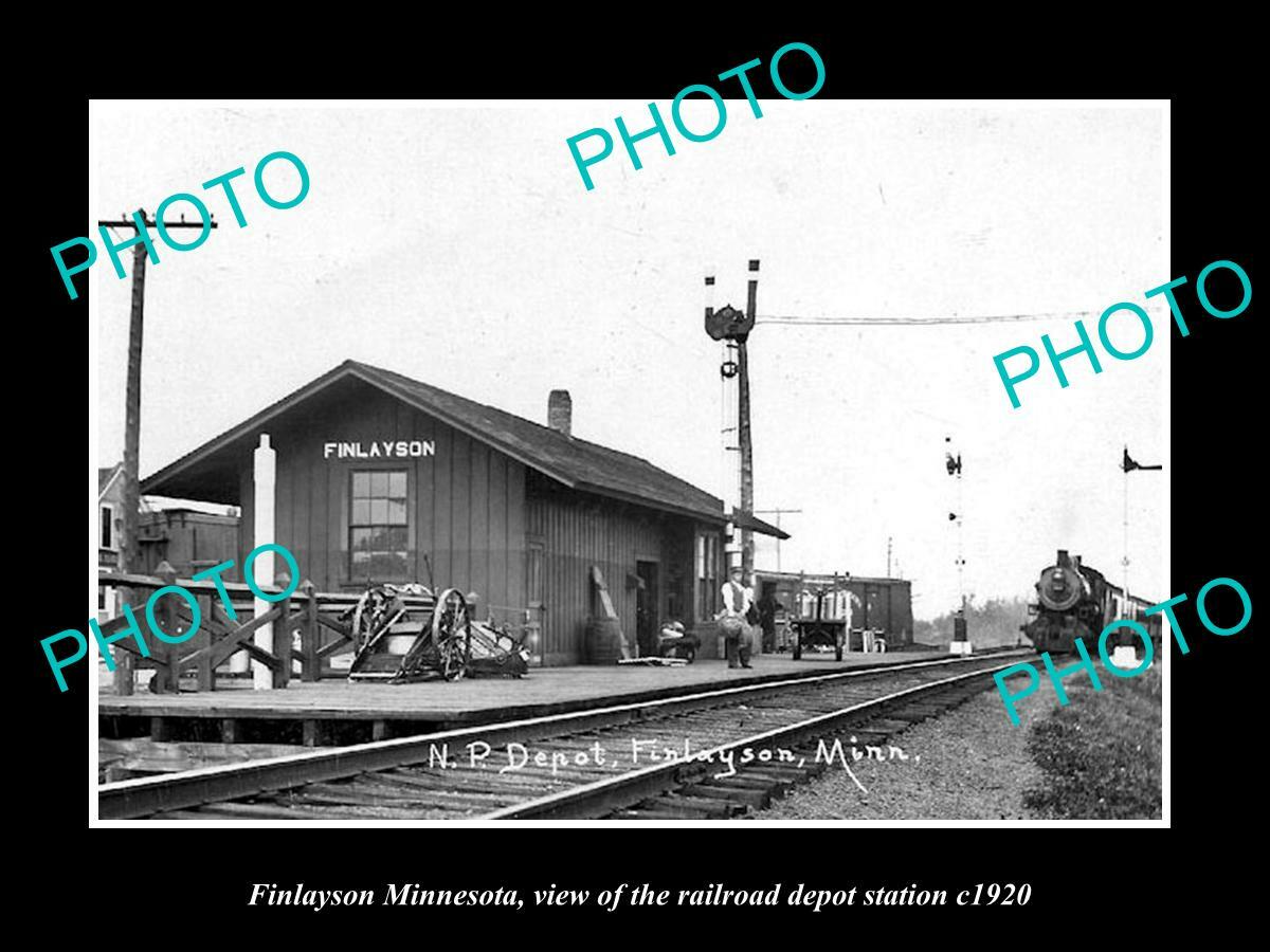 OLD POSTCARD SIZE PHOTO OF FINLAYSON MINNESOTA RAILROAD DEPOT STATION ...