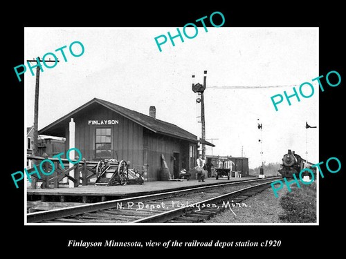 OLD POSTCARD SIZE PHOTO OF FINLAYSON MINNESOTA RAILROAD DEPOT STATION ...