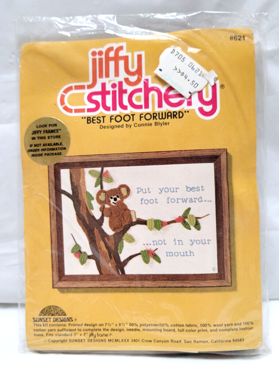 New Vintage Jiffy Stitchery Kit #621 - Best Foot Forward - Sunset ...