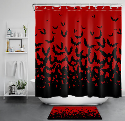 Gloomy Spooky Black Halloween Bat Red Shower Curtain Set for Bathroom ...