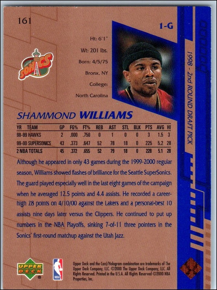 2000-01 Upper Deck - Shammond Williams #161 | eBay