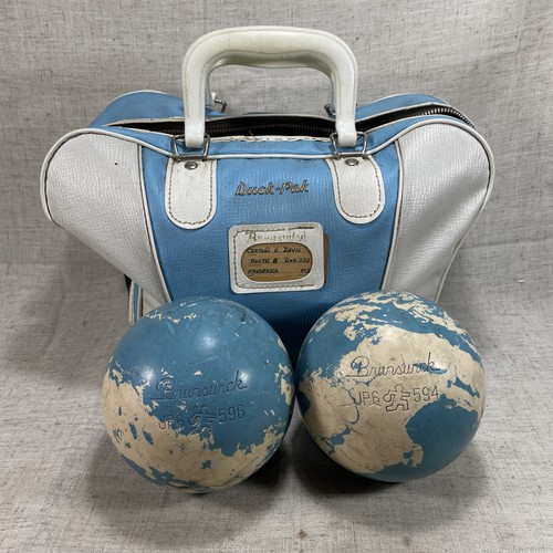 VTG Brunswick Duckpin Bowling Ball Pair With Bag Swirl Blue White | eBay