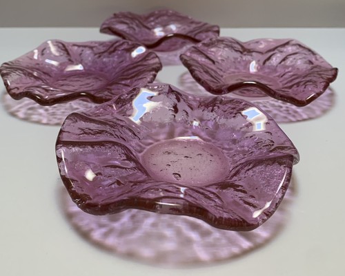 Set(4) Art Glass Trinket/Dip Bowls-Lavender Hand Blown/Slump Glass w ...