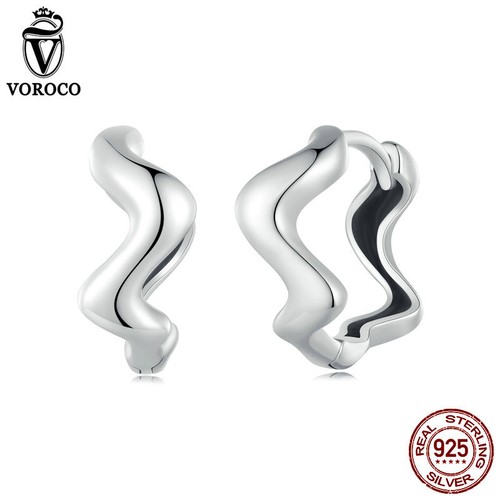 VOROCO Fashion S925 Sterling Silver Wave Ear Clips Earrings Jewelry ...