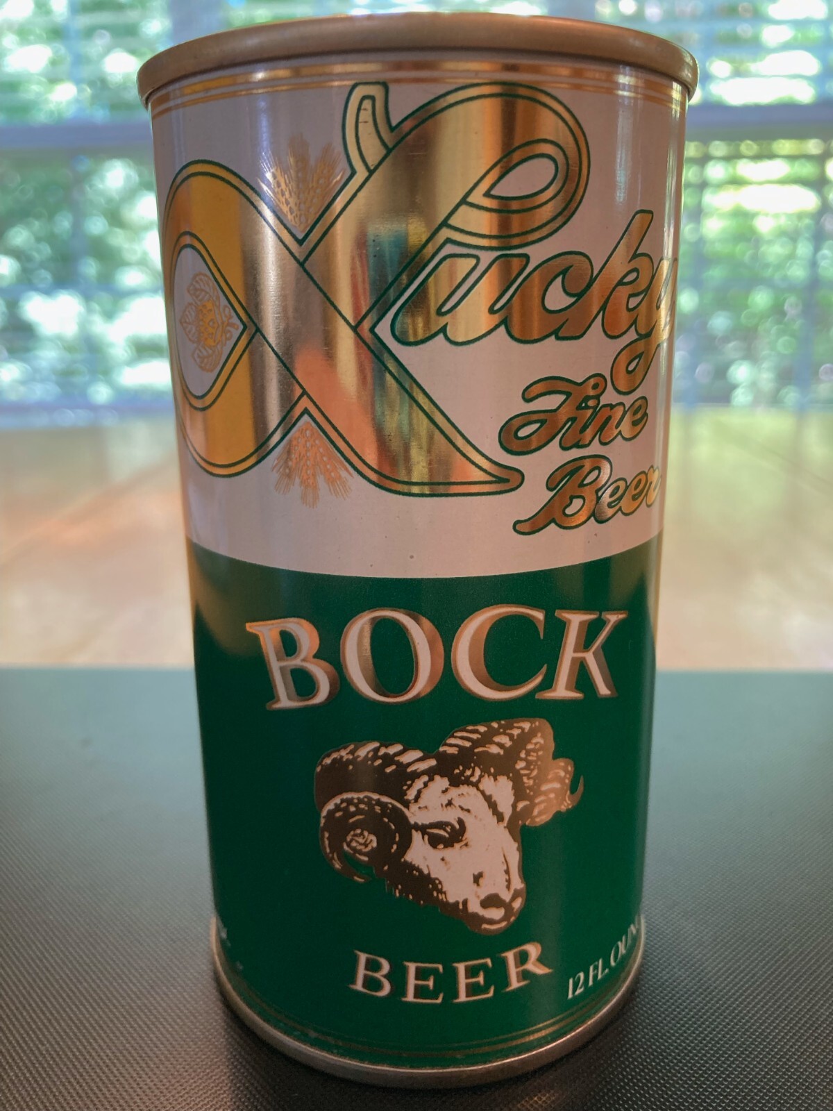 Lucky Bock Beer, PT BO, Great Empty Indoor Can, Couple Shallow Ripples ...