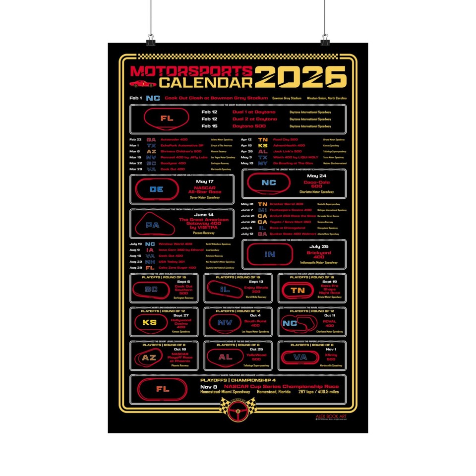 2026 Motorsports Calendar Poster - Full NASCAR Race Schedule - Racing ...