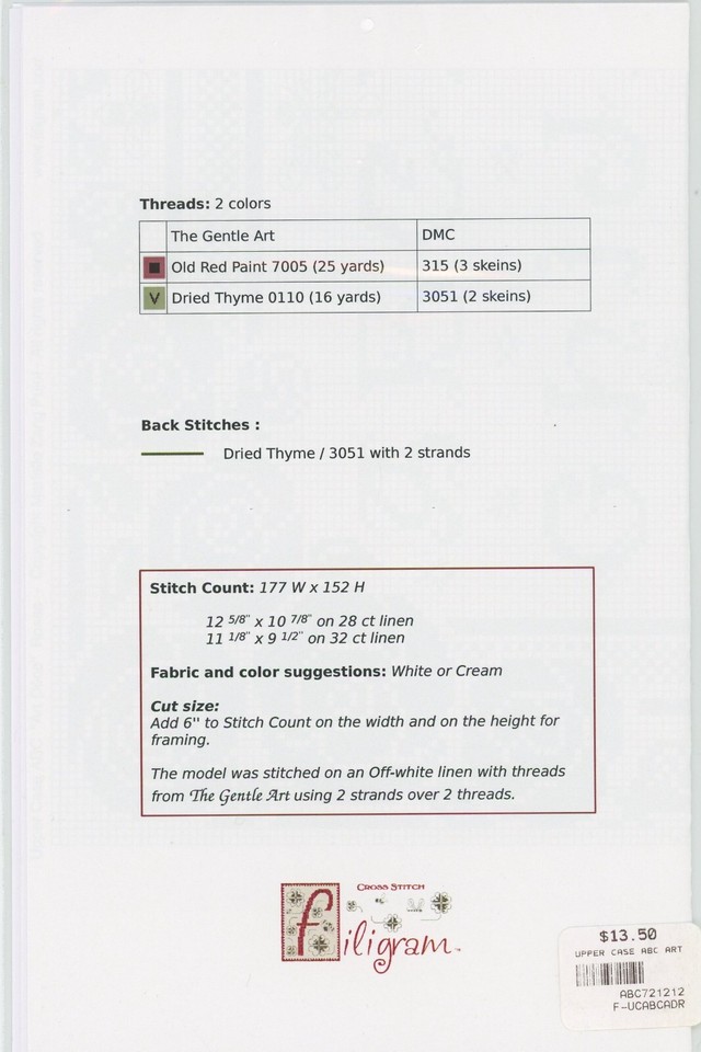 Filigram Upper Case Art Deco Roses Sampler Counted Cross Stitch Pattern ...
