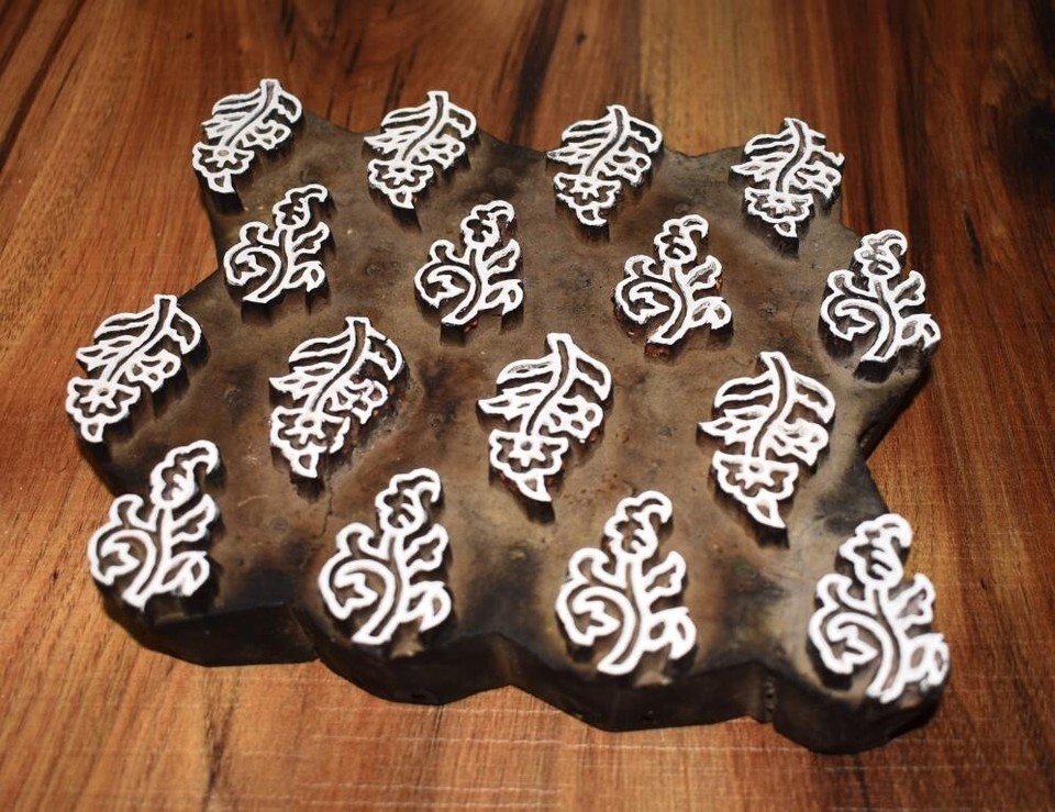 INDIAN WOODEN HAND CARVED TEXTILE FABRIC BLOCK PRINT HOME DECOR LARGE ...