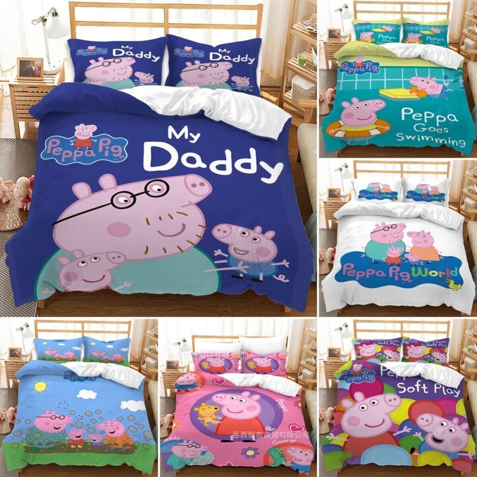 Peppa Pig Quilt Duvet Cover Set 2/3 Pcs Bedding Set Dorm Single Double ...