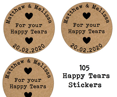 35MM KRAFT BROWN PERSONALISED WEDDING HAPPY TEARS CONFETTI LABELS ...